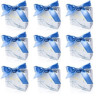 BadenBach 24 Pack Small Thank You Gift Bags with Bow Ribbon,Party Favor Bag Candy Gift Treat Box Wedding Baby Shower Smalll Business Party Supplies(4.5" x 1.8" x 3.9") (Marble Blue)