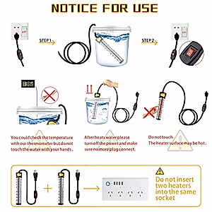 Immersion Water Heater Bucket Heater 1500W Portable Water Heater for Bathtub with Stainless Steel Guard and Digital LCD Thermometer Suitable for bathtubs(Not Suitable for Swimming Pool)
