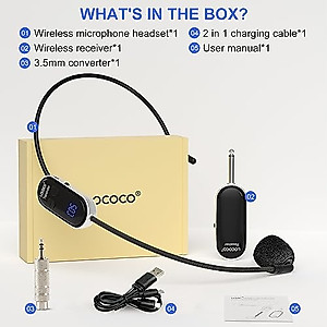 UHF Wireless Headset Microphone System: Mic Headset - LED Digital Display, Head Handheld Mic 2 in 1, Working Time 6H, 165 ft Range Mic for Voice Amplifier, Tour Guide, Teaching, Fitness, PA System