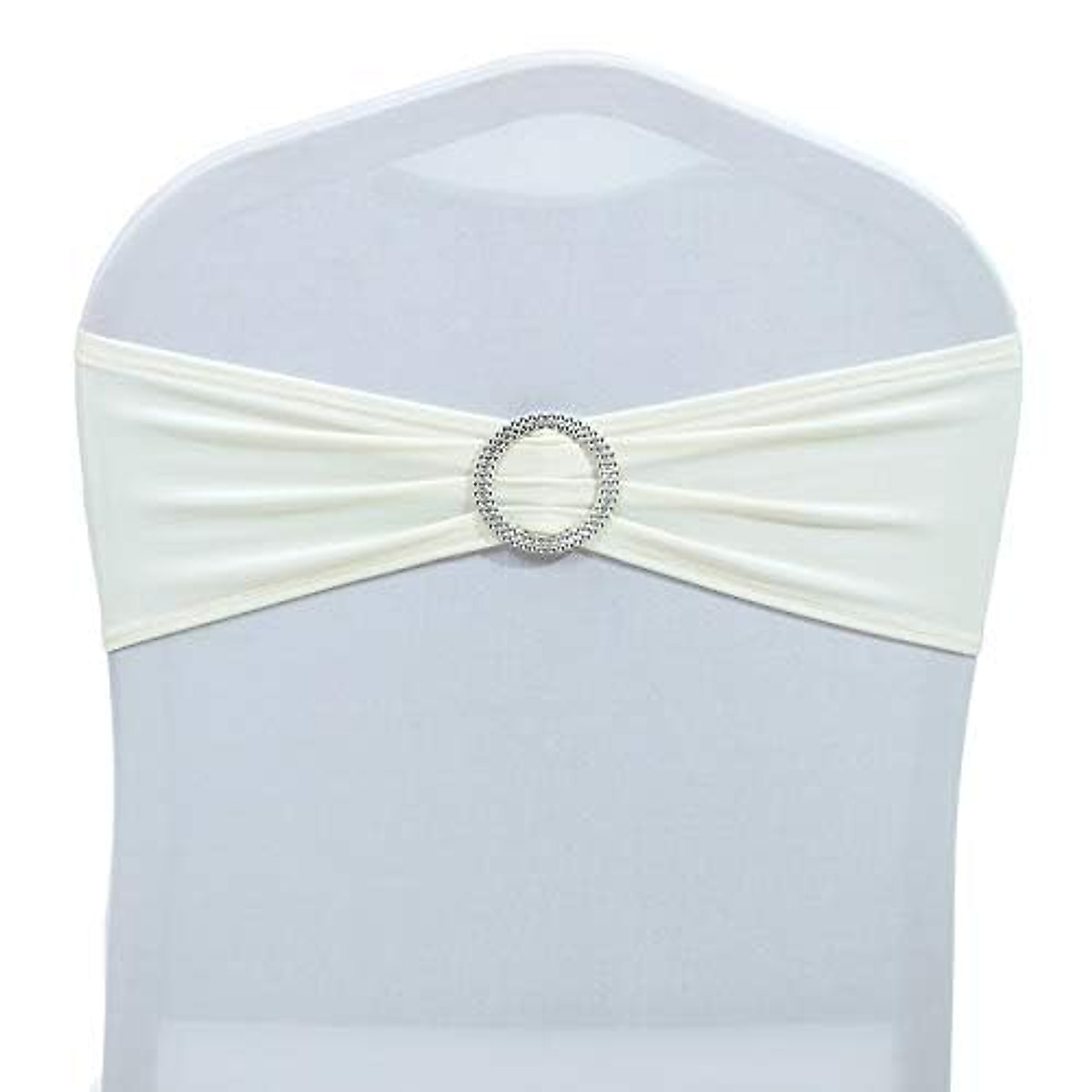 VDS - Ivory | Spandex Chair Sashes Bows | 10 PCS | Stretch Elastic Banquet Folding Chair Band with Silver Buckle Slider for Wedding Thanksgiving Halloween Christmas Party Home Decorations