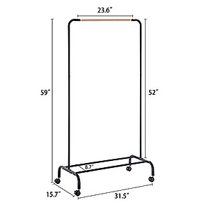 YOUDENOVA Clothes Rack on Wheels, Rolling Clothing Rack for Hanging Clothes, Clothing Garment Rack, Black