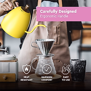 Bohemian Stainless Steel - Gooseneck Kettle for Induction and Electric Stovetops - Pour Over Coffee & Tea Kettle - Small 34 oz Yellow Stove Top Goose Neck Water Boiler & Tea Pot