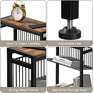 Small Side Table for Small Space, 3-Tier Narrow End Table with Magazine Holder,Slim Nightstand, Skinny Snack Couch Table in Living Room, Bedroom Study and Balcony (Rustic Brown &Black) Patent Pending