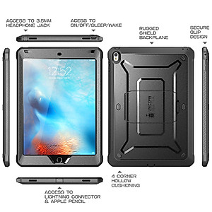 SUPCASE [Unicorn Beetle Pro Series] Case Designed for iPad Pro 9.7 inch, with Built-In Screen Protector [Heavy Duty] Full-body Rugged Protective Dual Layer Case for iPad Pro 9.7 2016 (Black/Black)