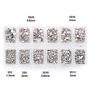 4200 Pieces Flat Back AB Rhinestones for Craft, Round Crystal Gems Stickers for Clothes, 1.5 mm - 4.8 mm, 6 Sizes