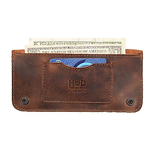 Hide & Drink, Double Snap Folio Wallet, Rectangular Flat Bill Holder with Card Slot, Night Bag, Travel Accessory, Full Grain Leather, Handmade, Bourbon Brown