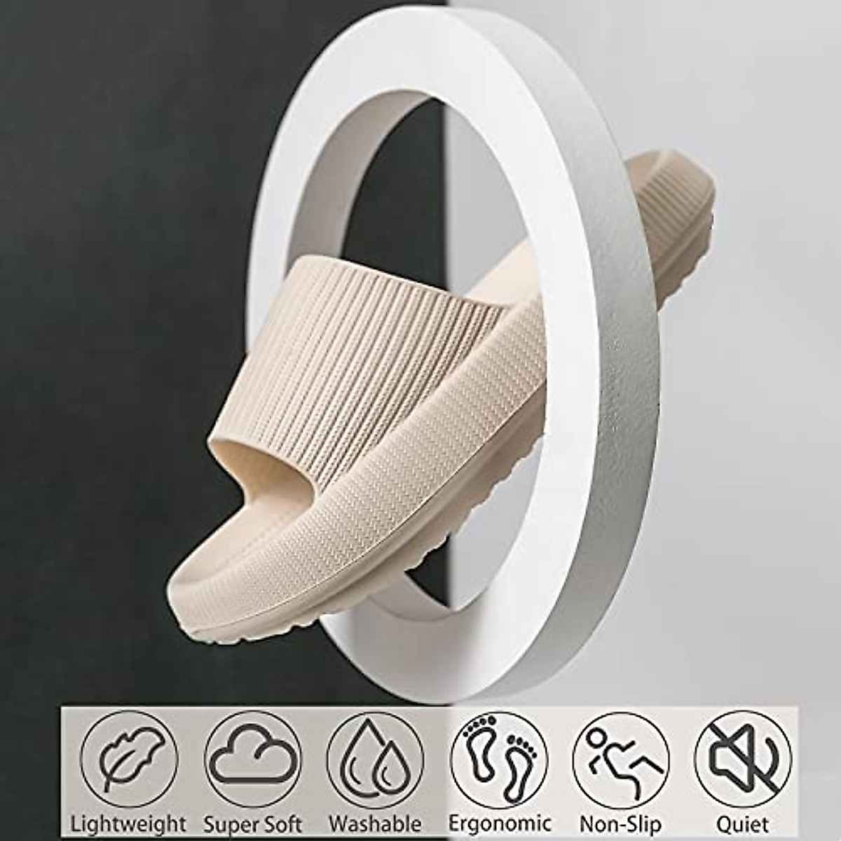 rosyclo Cloud Slides for Women and Men, Pillow House Slippers Super Soft Comfy Non-Slip Massage Bathroom Shower Shoes Cloud Cushion Slide Sandals for Indoor Outdoor, Size 8 7.5 8.5 Tan Beige Nude