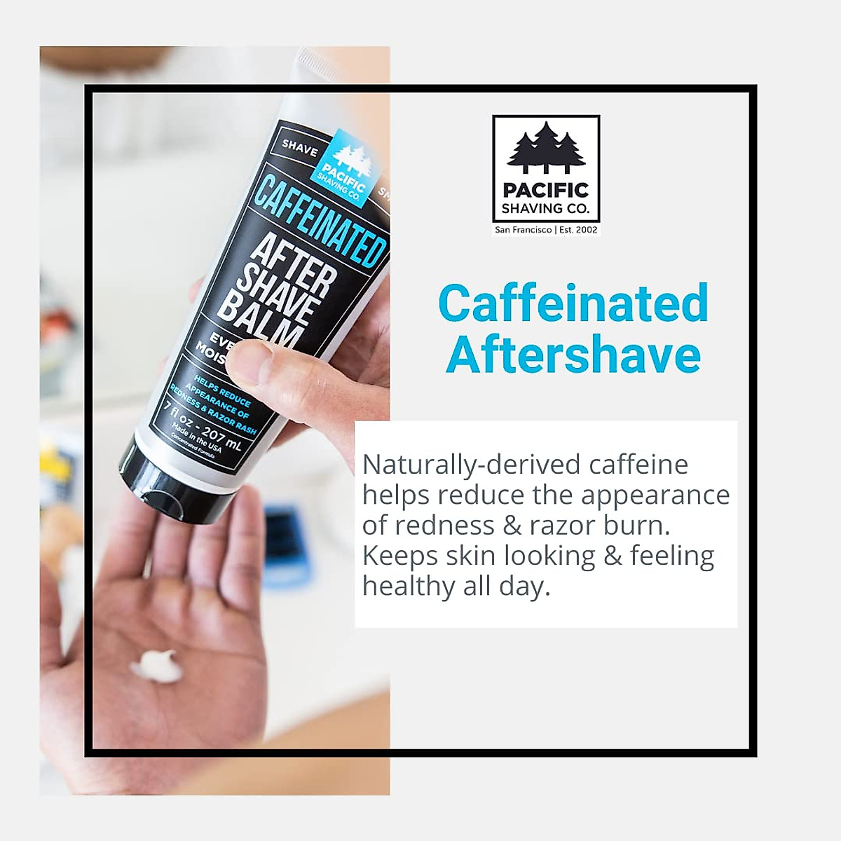 Pacific Shaving Company Caffeinated Aftershave - Helps Reduce Appearance of Redness, With Safe, Natural, and Plant-Derived Ingredients, Soothes Skin, Paraben-Free, Made in USA, 3.4 oz (4-Pack)