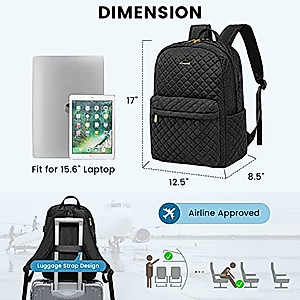 LOVEVOOK Laptop Backpack Purse for Women Quilted Travel Backpack with Dual Computer Compartment Fashion 15.6 Inch Airline Approved Large Teacher Nurse Bag for Work Business College, Black