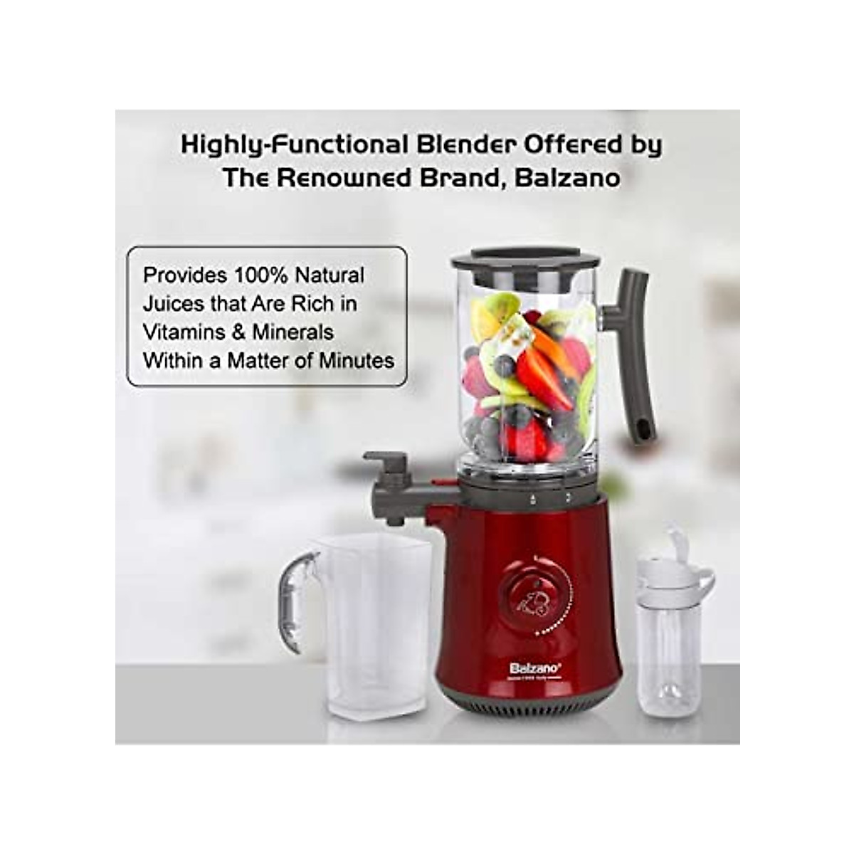 Balzano Yoga Blender/Smoothie Maker/Juicer/Soup Maker with Auto Seed Separation and Immunity Booster - Metalic Red, Compact