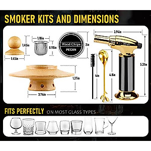Cocktail Smoker Kit, Old Fashioned Kit for Whisky Bourbon, with Torch - Four Flavors Smoking Wood Chips, Drink Smoker Infuser Kit , Bar Set, Gifts for Him/Father/Husband/Friends（no Butane
