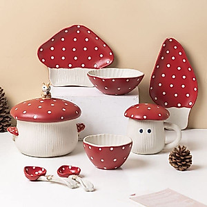 RESVUGA Cute Mushroom Spoons - Soup Spoon Set of 2, Safety Matt Ceramics - Use for Dessert, Breakfast, Soup.