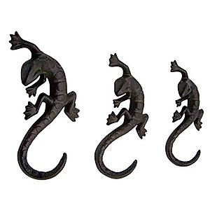 Cast Iron Lizard Wall Hooks, Rustic Home Décor for Hanging Towels, Coats, Hats, Set of 3, 7 1/2 Inches