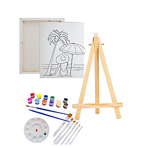 Essenburg Pre Drawn Canvas Paint Kit| Teen, Kids and Adult Sip and Paint Party | DIY Date Night Couple Activity| Canvas Boards for painting| Birthday Party (M 12X16 PAINT. EASLE, 10 PAINT BRUSHES)
