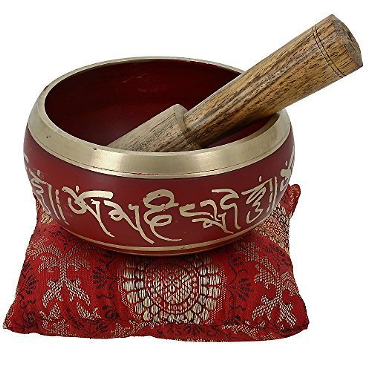 Ajuny Tibetan Singing Bowl Set - Handcrafted Meditation Brass Sound Bowl with Stick and Cushion for Yoga, Chakra Healing, Mindfulness and Stress Relief Spiritual Gifts - Red