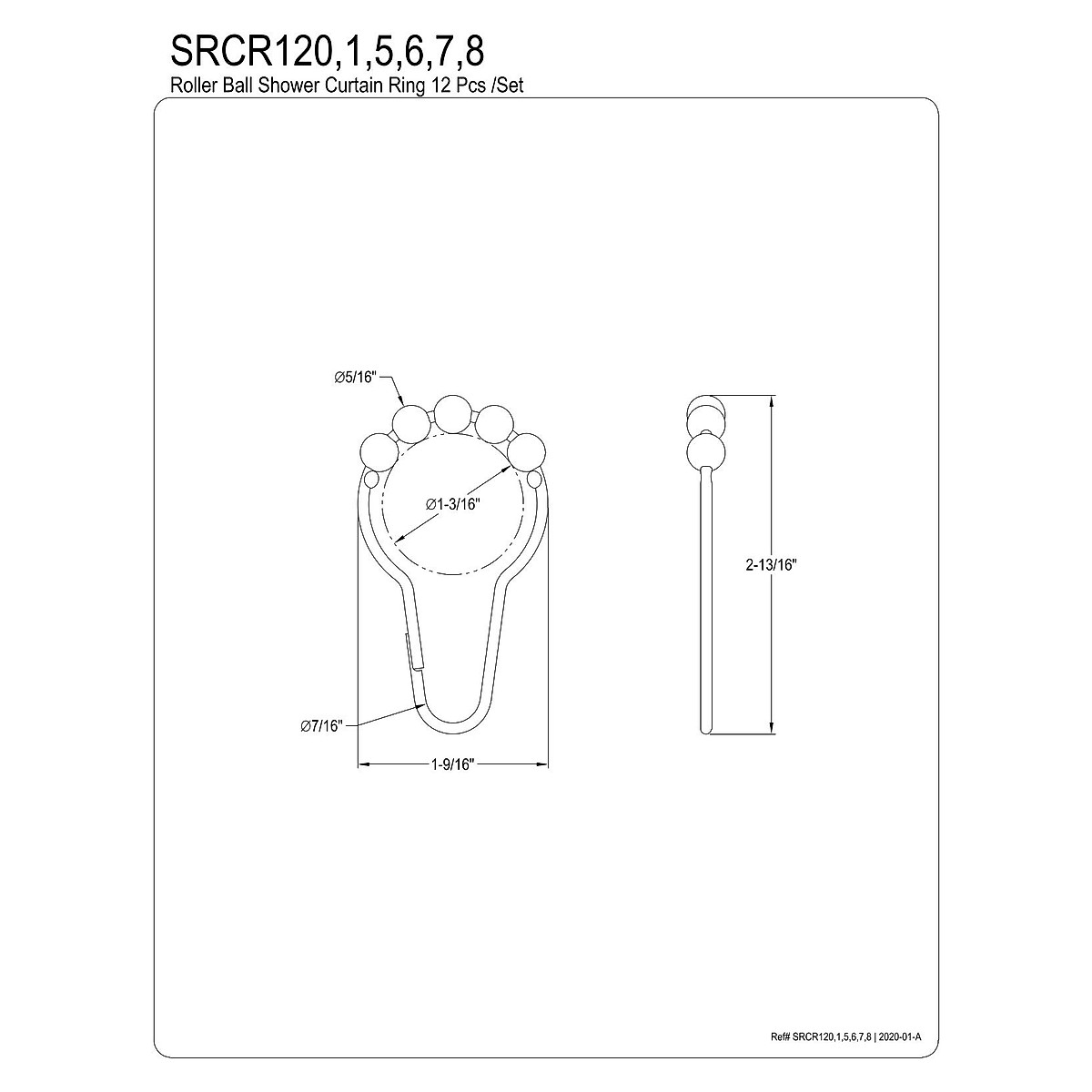 Kingston Brass SRCR125 Roller Ball Shower Curtain Rings, Oil Rubbed Bronze, 2.81 x 1.56 x 0.31 (12Pcs/Set)