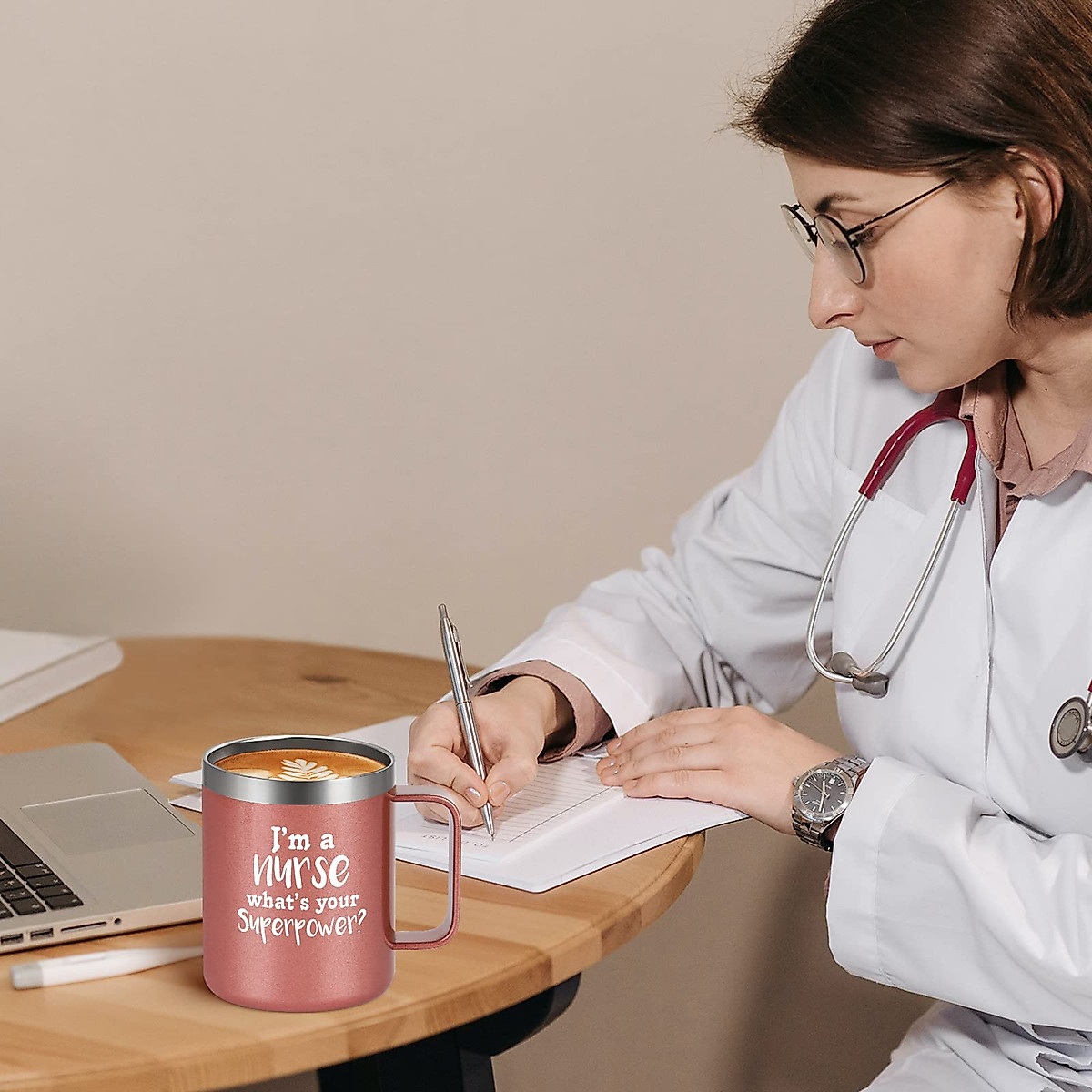 Qtencas Nurse Week Gifts, I'm a Nurse Insulated Stainless Steel Coffee Mug, Nurses Gifts for Nurse New Nurse RN Nurse Women on Nurse Week Graduation Birthday, Nursing Gifts for Nurse(12 Oz, Rose Gold)