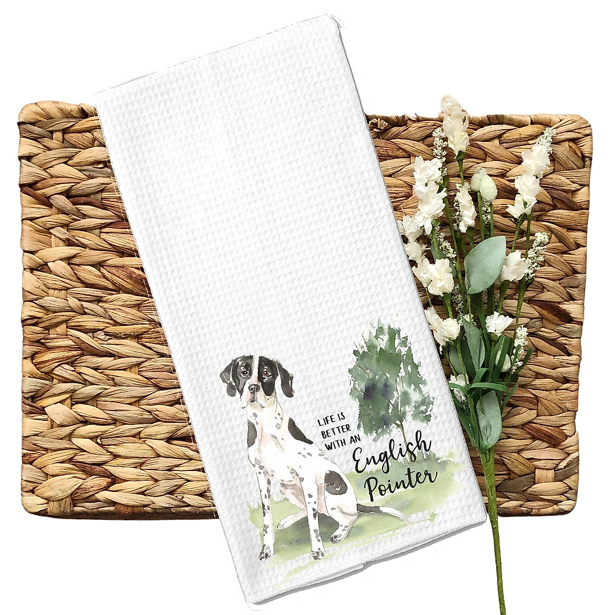 Watercolor Life is Better with an English Pointer Microfiber Kitchen Tea Bar Towel Gift for Animal Dog Lover
