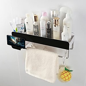 MORNITE Adhesive Bathroom Shelf Shower Caddy Wall Organizers,Restroom Shelves Mirror Storage Hanging No Drilling Rack,Black