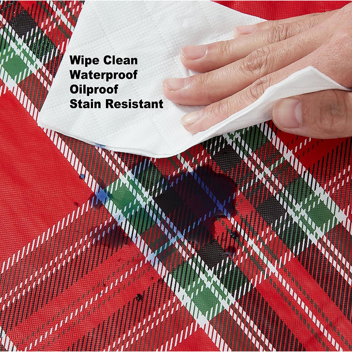 Newbridge Hamilton Red and Black Tartan Plaid Christmas Vinyl Flannel Backed Tablecloth, Traditional Xmas Holiday Plaid Vinyl Tablecloth with Flannel Backing, 60 Inch x 120 Inch Oblong/Rectangle