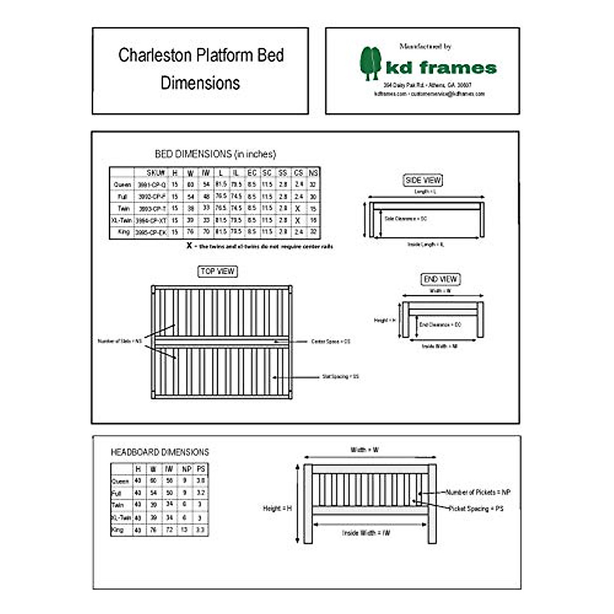 kd frames Charleston Platform Bed - Full