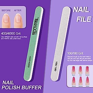 TsMADDTs 13PCS Manicure and Pedicure Tools Kit, Nail Files and Buffers Block, Polish Buffer, Cuticle Nippers, Cuticle Pusher and Peeler, File and Lifters for Toenails