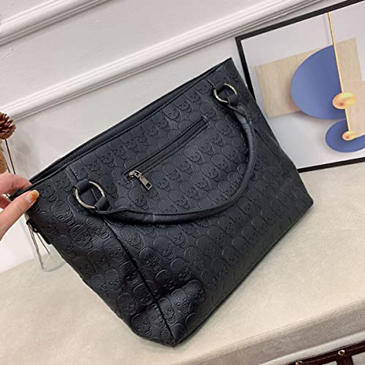 DDQYYSPP Handbags and Purses for Women Leather Shoulder Bag Skull Print Satchel Fashion Top-Handle Tote Ladies Wallet