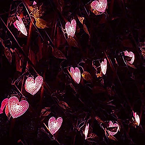LAFEINA Solar Powered String Lights, 20ft 30 LED Solar Heart-Shaped String Lights Waterproof Ambiance Lighting for Outdoor Patio Garden Christmas Wedding Party Decoration (Pink)
