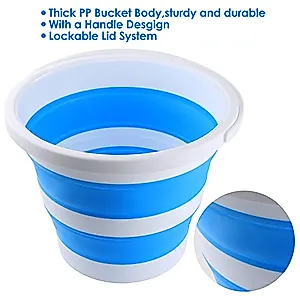 Fishing Bait Bucket with Portable Aerator 4 Gallons Collapsible Live Fish Minnow Bucket with Lid Live Bait Container Utility Fishing Pail Outdoor Camping Organizer (Blue-Bucket)