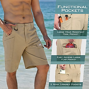 KastKing Rekon Men's Fishing Cargo Shorts, Quick Dry Casual Hiking Shorts for Men, Travel Golf Camping Tactical,Khaki,40