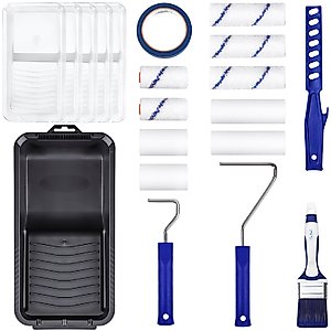 PinStone 20pcs Small Paint Roller Kit, 4“ 2” Mini Roller Paint Brush with Special Caved-in Edge Foam, Microfiber Rollers and Versatile Paint Tray for Painting Walls, Cabinet, Touch up