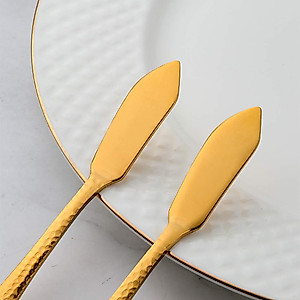 Butter Knives Stainless Steel Cheese Spreaders 5.3-Inch Gold Set, BUY&USE 12 PCS Hammered Surface Dinnerware for Butter Sandwiches Cheese Breakfast