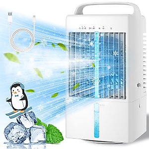 Portable Air Conditioners, 900ml Cooling Fan Evaporative Air Cooler Small Portable AC with 3 Speeds, 2 Mist, 7 Colors LED Light & 2/4H Timer, Personal Mini Air Conditioner for Room Bedroom Office Desk