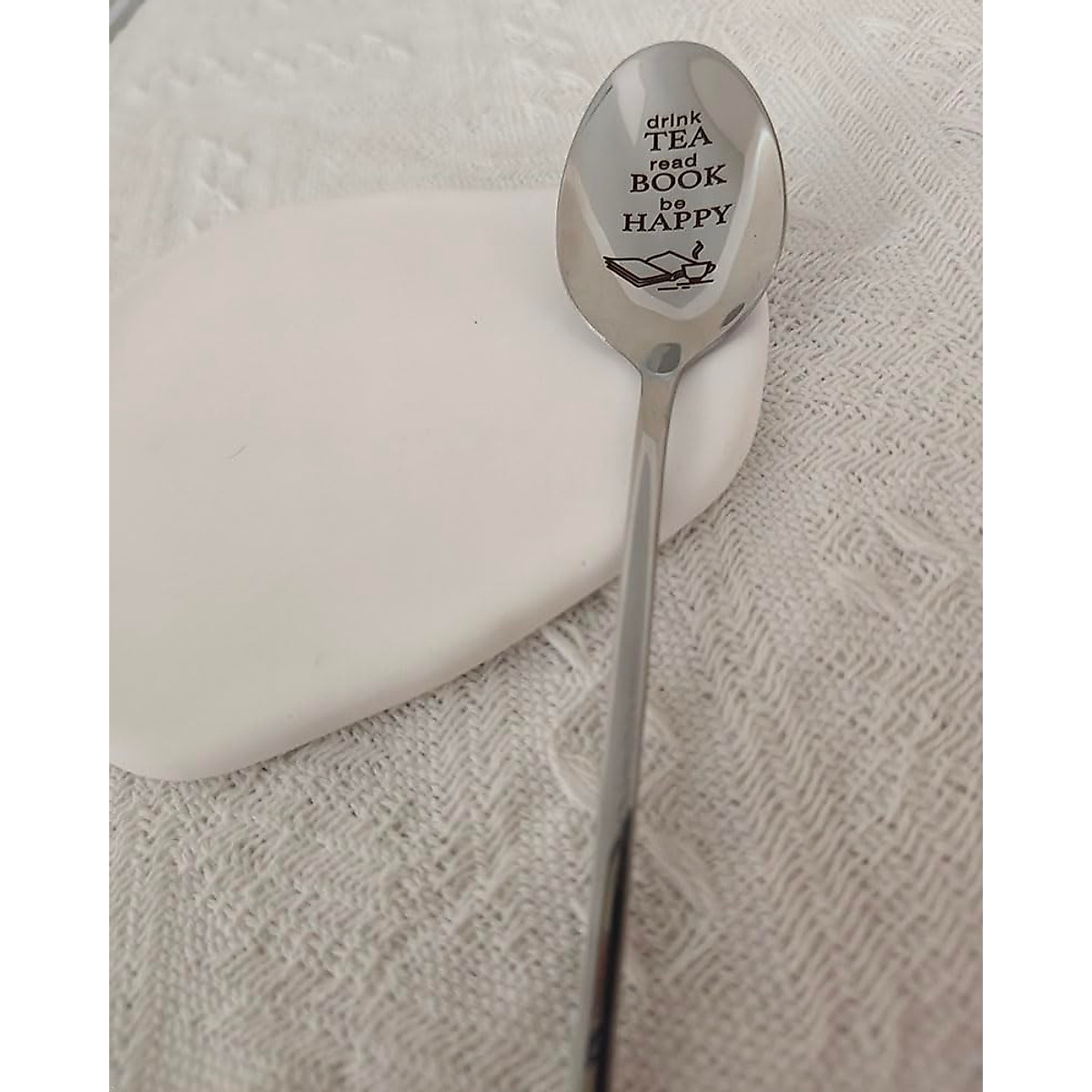 Tea Book Gifts Spoon for Women Men Drink Tea Read Book be Happy Spoon for Daughter Friends Tea Book Lover Gift for Teen Christmas Birthday Gifts for Tea Book Lover Spoons