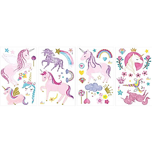 Pastel Magical Unicorn Peel and Stick Wall Art Sticker Decals for Girls Room Nursery Parties