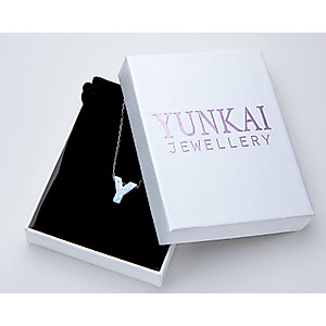 YUNKAI Opal Letter Necklaces for Women, 925 Sterling Silver Initial Necklaces, A-Z Alphabet Necklaces Birthday Gift for Her