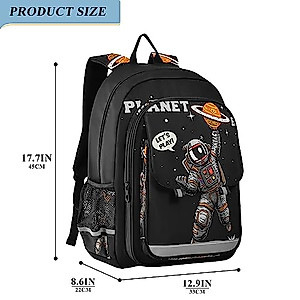 Glaphy Outer Space Astronaut Playing Basketball Backpack School Bag Lightweight Laptop Backpack Students Travel Daypack with Reflective Stripes