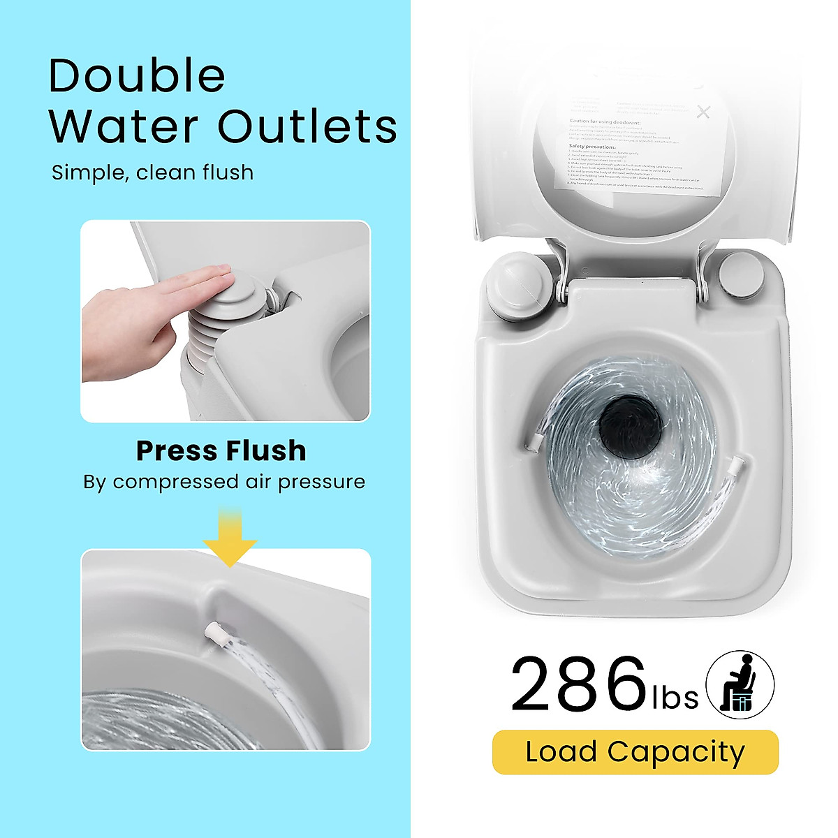 VIVOHOME 5.3 Gallon Waste Tank Portable Indoor Outdoor Toilet Compact Double-outlet Commode with Anti-leak Seal Ring and Cleaning Brush for Travel Camping RV Boating Fishing