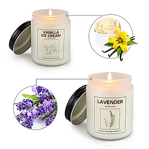 Vanilla Ice Cream and Lavender Candles for Home Scented, Aromatherapy Candle 2 pcs, Soy Wax Candle Set, Gift with Strongly Fragrance Jar Candles