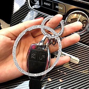 Bling Bangle Key Ring Bracelet for Women, Wristlet Keychain Bracelets with Crystal Diamonds, Bling Rhinestones Keyring for Wrist, Gift for Women Girls. (Silver)