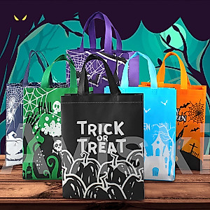 Aviski 6PCS Halloween Trick or Treat Bags, Halloween Tote Bags with Handles, Large Gift Bags, Multifunctional Non-Woven Bags for Gifts Wrapping, Halloween Party Supplies, 15×11.8×3.9“