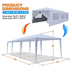 SereneLifeHome Pop Up Canopy Tent - 10x30 Portable Commercial Instant Shelter Foldable/Collapsible Sun Shade Waterproof Tent w/ 8 Walls - 8 Sand Bag, 8 Stake & Ropes White (SLTET30NG)