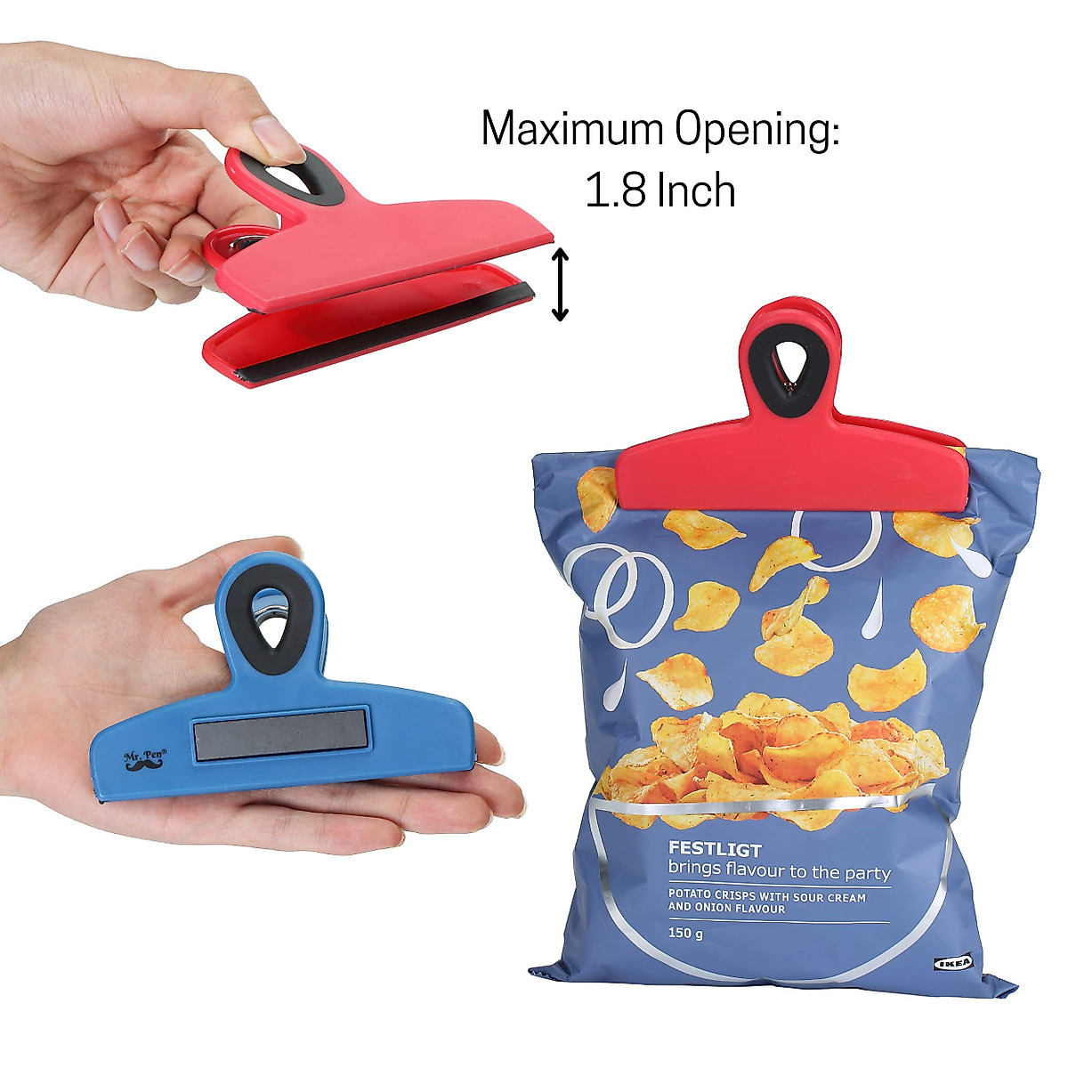 Mr. Pen- Chip Bag Clips, Magnetic Clips, 4 Pack, 5 Inches Wide, Heavy Duty, Bag Clips, Bag Clips for Food, Magnet Clips, Chip Clips, Bag Clips, Food Clips, Magnetic Bag Clips, Clips for Fridge