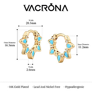 VACRONA Huggie Earrings for Women 18k Gold Plated Turquoise Huggie Hoop Earrings Cute Earrings for Her