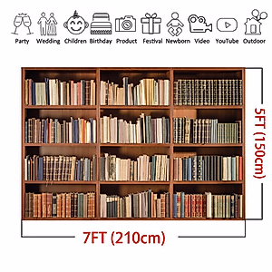 LYWYGG 7X5FT Bookshelf Backdrop Vintage Bookcase Magic Books Grunge Ancient Library Vinyl Photography Background Photo Studio Props CP-49