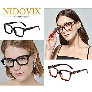 NIDOVIX Reading Glasses for Women Men, Blue Light Blocking Lens Fashion Square Frame Eyeglasses Magnifier 0.0 (Black)
