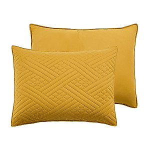 Safonory Quilted Bedspreads Full/Queen Size(90"x96", Mustard Yellow) - Summer Soft Lightweight Microfiber Ultrasonic Embossed Quilt Coverlet Set for Queen Bed - 3 Pieces Bedding Set(1 Quilt, 2 Shams)