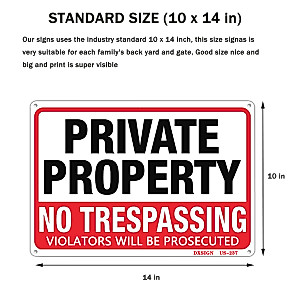 4 Pack Private Property No Trespassing Sign Metal 10"x14" Rust Free Aluminum,Indoor & Outdoor Use for Fence and Yard