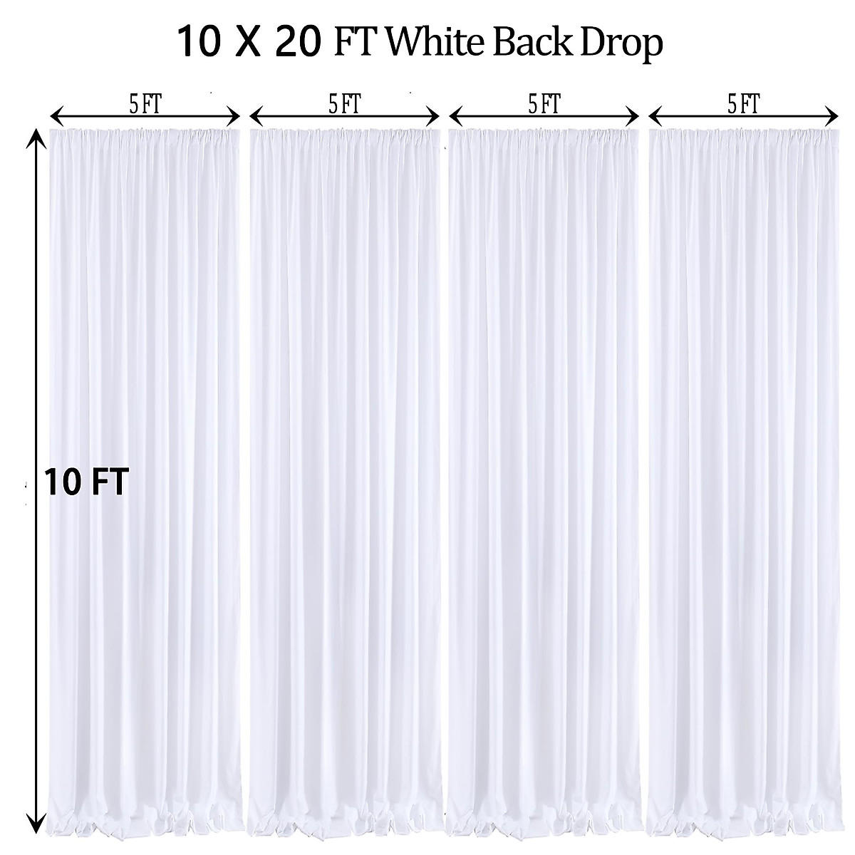 Htper 20ft x 10ft White Backdrop Curtain Panels for Parties, Thick Wrinkle Resistant 4 Panels Polyester Wedding Backdrop Drapes for Party Birthday Backdrop Photography Home Decorations