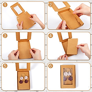 30Pcs Jewelry Packaging Boxes Gift Boxes 5.4"x3.4"x0.7" Paper Boxes with Clear Window 30 Display Card 36 Sticker for Keychain (Kraft Color)